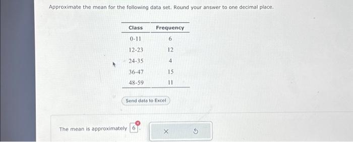 Solved Approximate the mean for the following data set. | Chegg.com