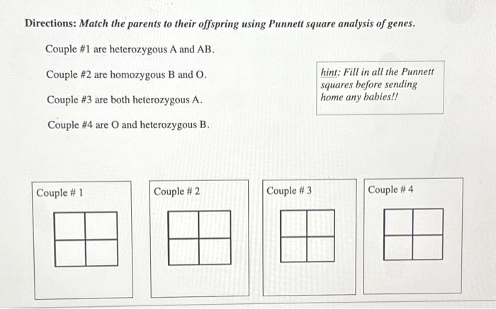 Solved Directions: Match the parents to their offspring | Chegg.com