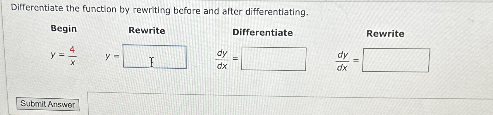 Solved Differentiate the function by rewriting before and | Chegg.com