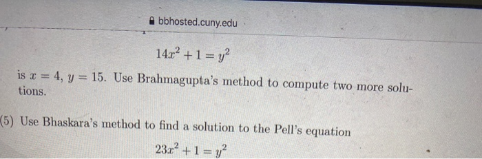 Solved Abbhosted.cuny.edu 14x2 +1 = y2 is = 4, y = 15. Use | Chegg.com
