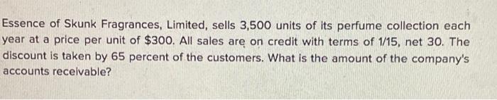 Solved Essence of Skunk Fragrances, Limited, sells 3,500 | Chegg.com