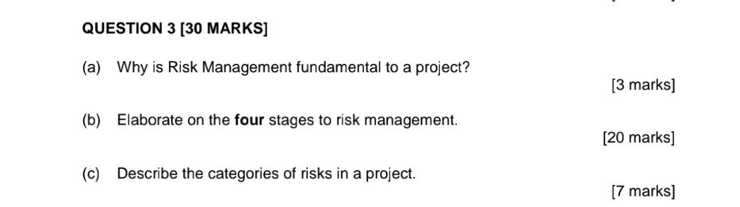 Solved QUESTION 3 [30 MARKS] (a) Why is Risk Management | Chegg.com