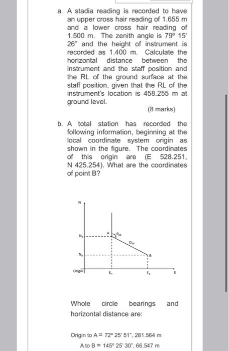 Solved a. A stadia reading is recorded to have an upper | Chegg.com