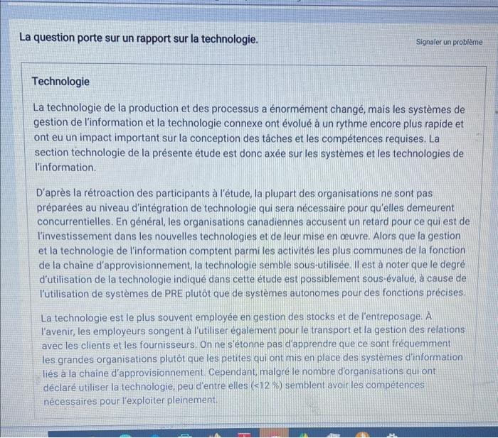 La question porte sur un rapport sur la technologie. | Chegg.com