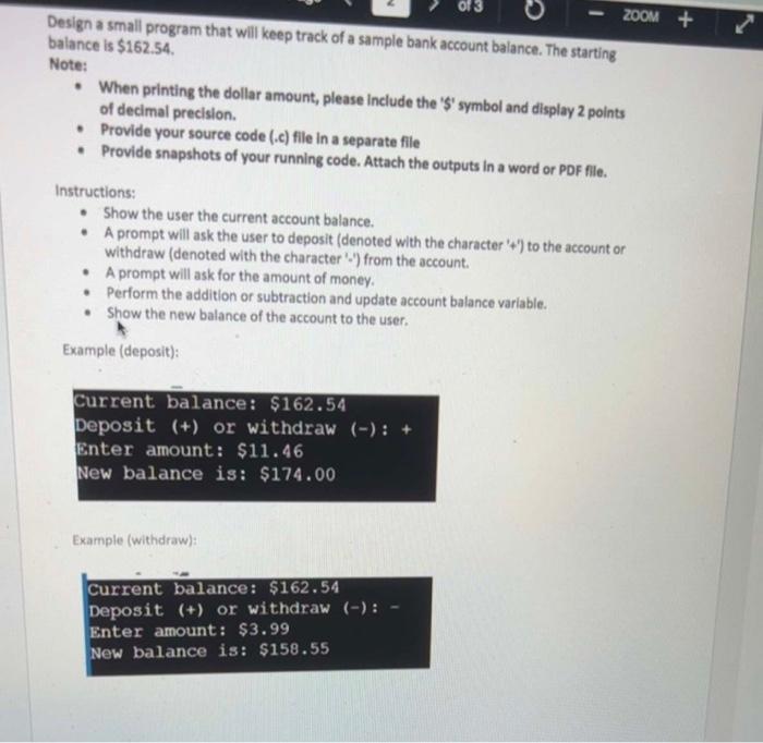 Solved Design a small program that will keep track of a | Chegg.com