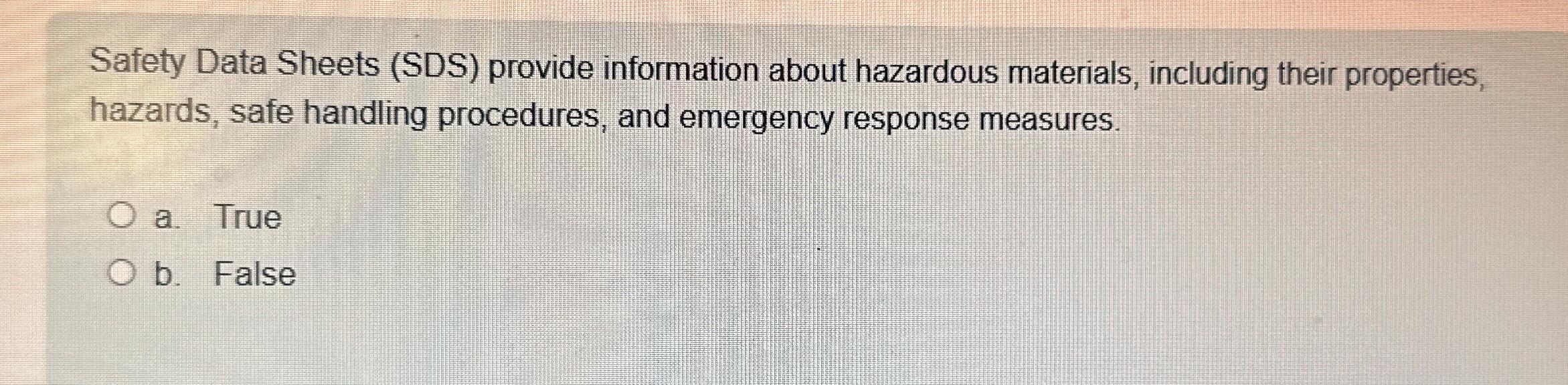 Solved Safety Data Sheets (SDS) ﻿provide information about | Chegg.com