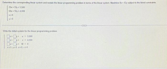 Solved Determine the corresponding linear system and restate | Chegg.com