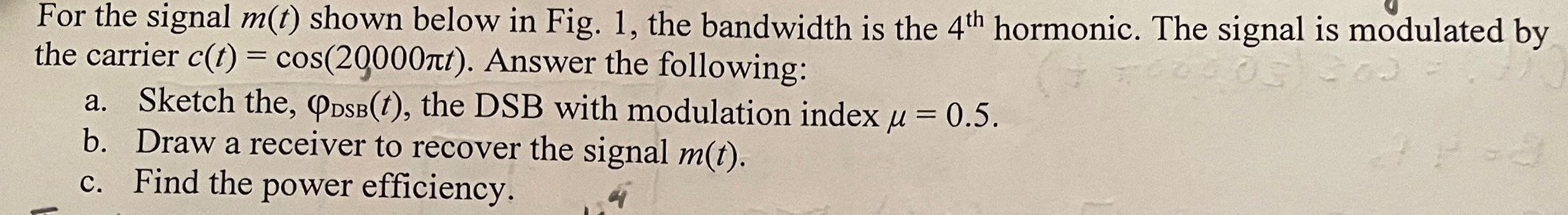 For the signal m(t) ﻿shown below in Fig. 1 , ﻿the | Chegg.com