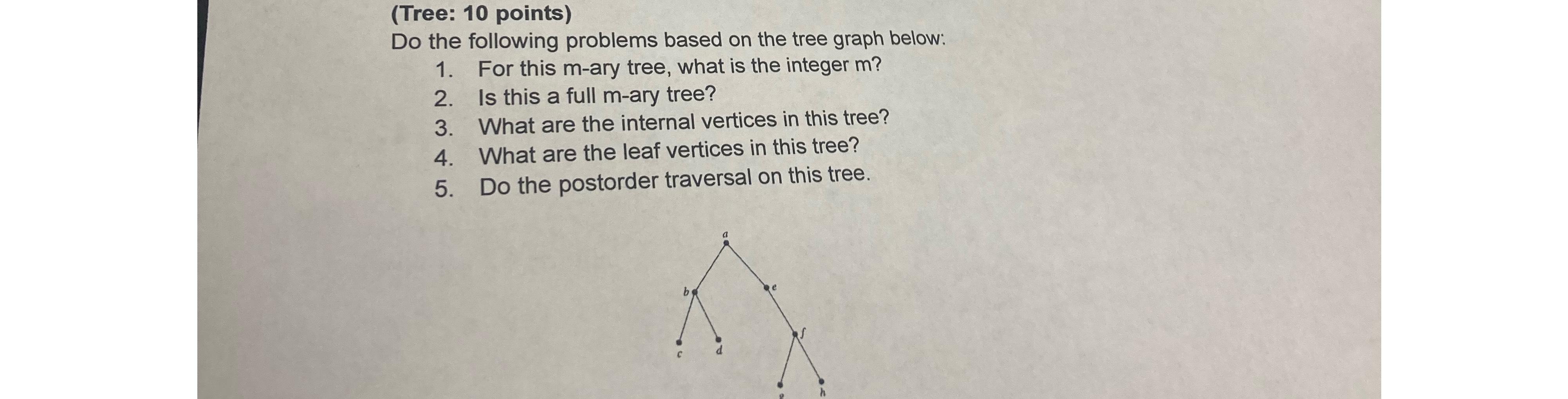 Solved (Tree: 10 ﻿points)Do the following problems based on | Chegg.com
