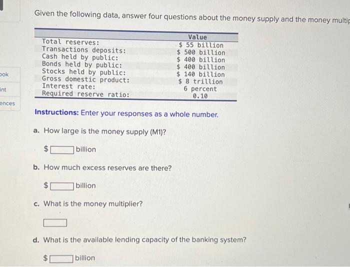 Solved bok int ences Given the following data, answer four | Chegg.com