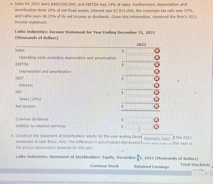 Solved Excel Activity: Financial Statements, Cash Flow, and | Chegg.com