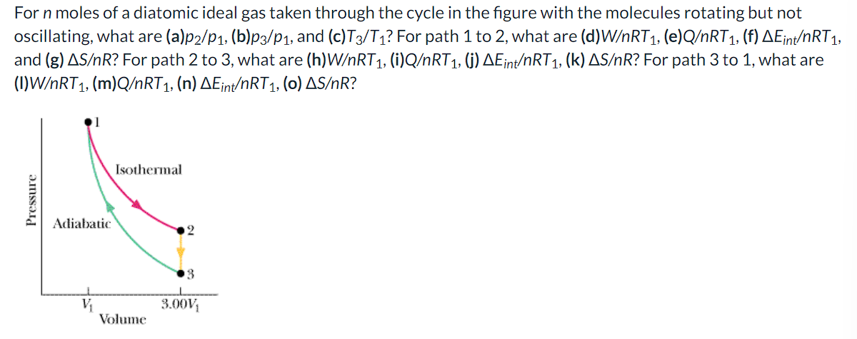 Solved For n ﻿moles of a diatomic ideal gas taken through | Chegg.com
