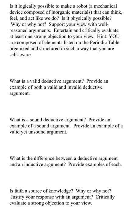 Is it logically possible to make a robot (a | Chegg.com