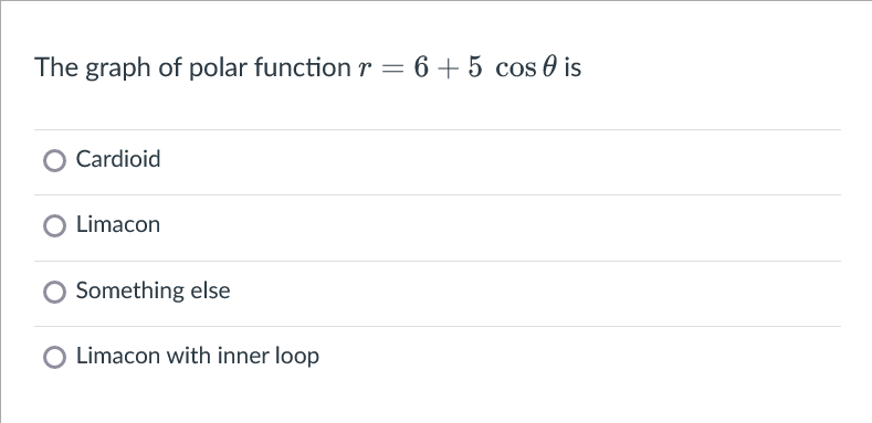 Solved The graph of polar function r=6+5cosθ | Chegg.com