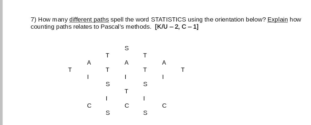 Solved 7) How many different paths spell the word STATISTICS | Chegg.com