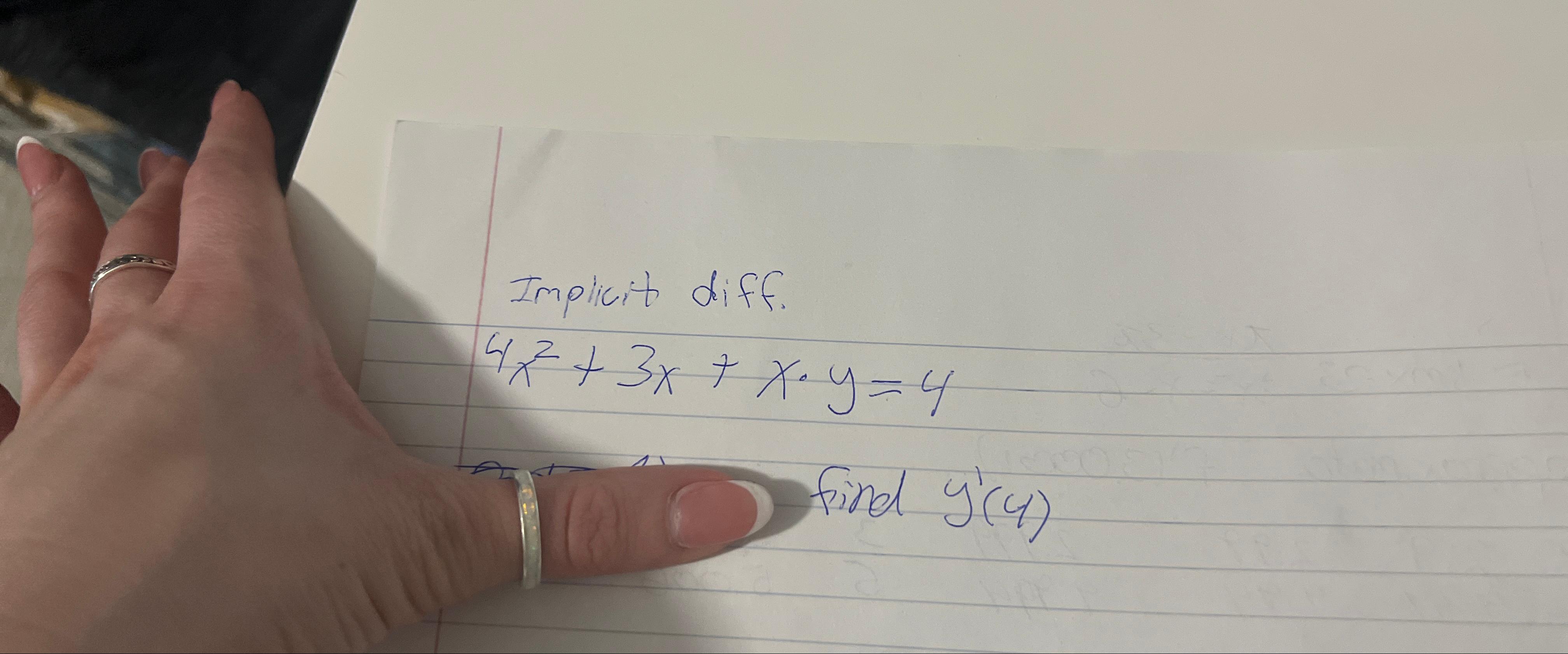 Solved Implicit diff.4x2+3x+x*y=4 | Chegg.com