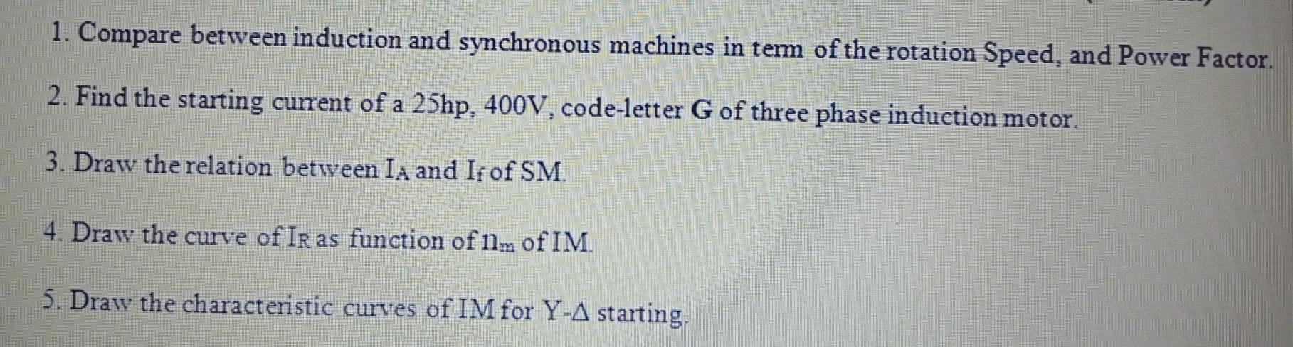 Solved 1. Compare between induction and synchronous machines | Chegg.com