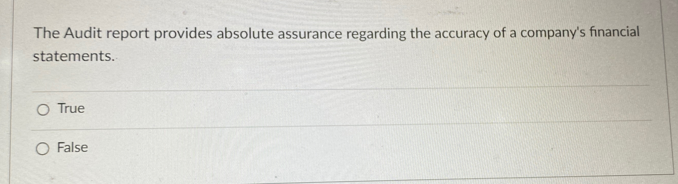 Solved The Audit report provides absolute assurance | Chegg.com
