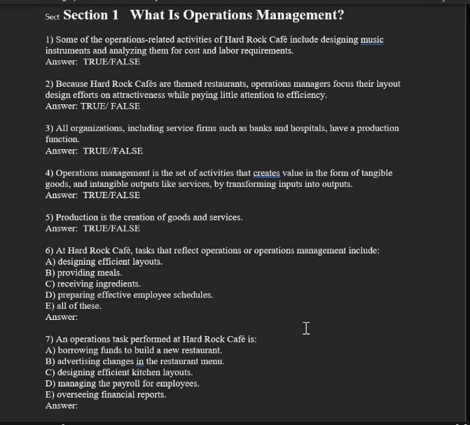 Solved Sect Section 1 ﻿What Is Operations Management?Some of | Chegg.com