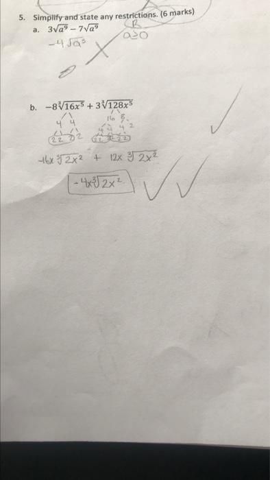 Solved 5. Simplify and state any restrictions. (6 marks) a. | Chegg.com