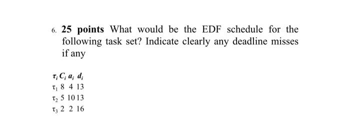 Solved 6. 25 points What would be the EDF schedule for the | Chegg.com