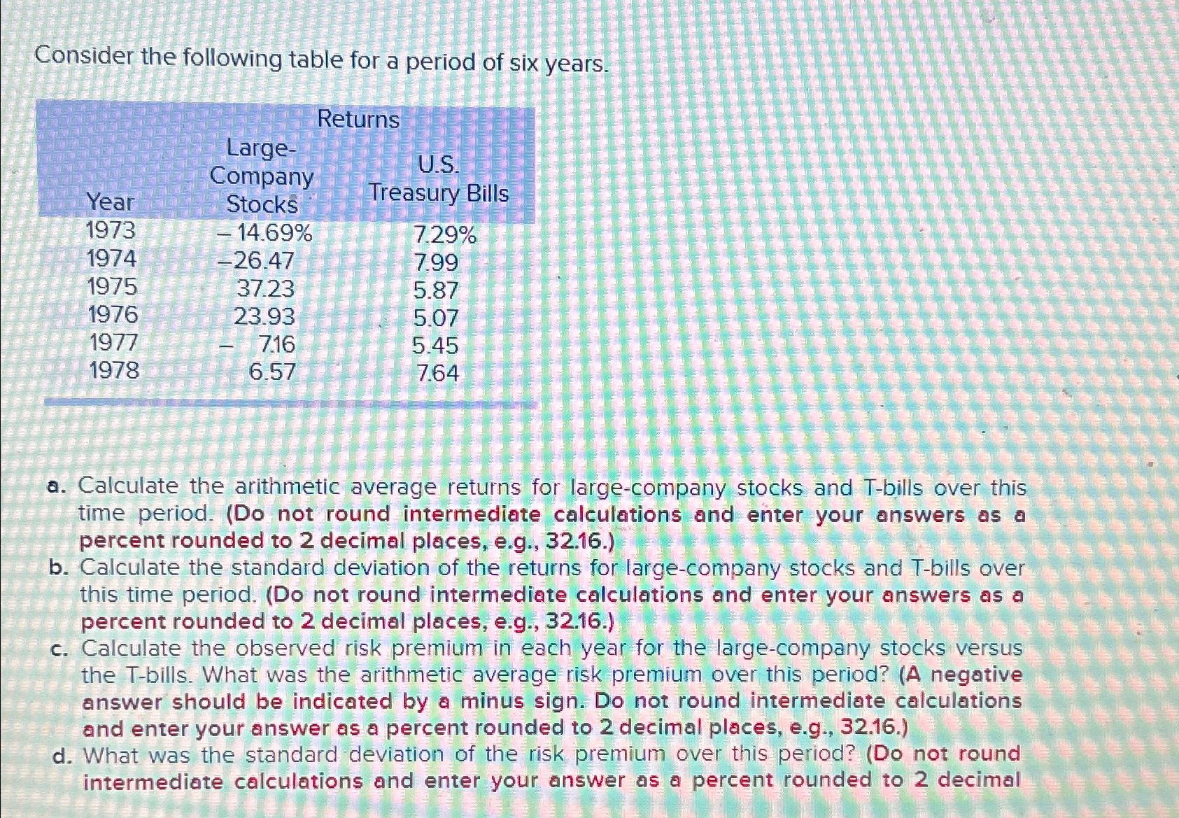 Solved Consider the following table for a period of six | Chegg.com