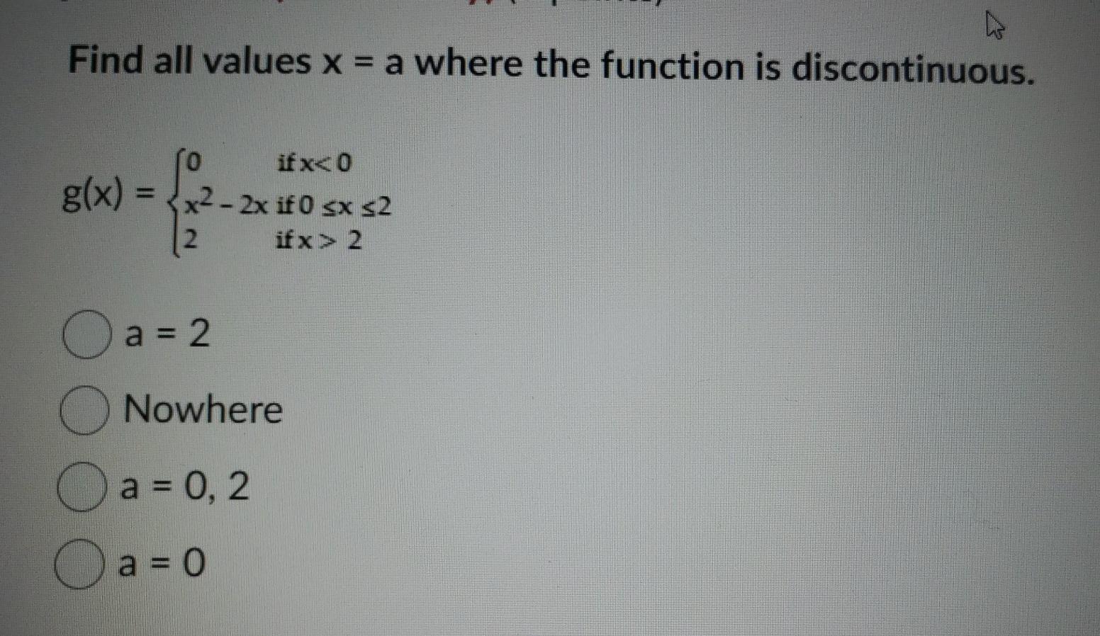 Solved Find all values x = a where the function is | Chegg.com