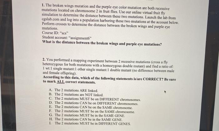 1. The broken wings mutation and the purple eye color | Chegg.com