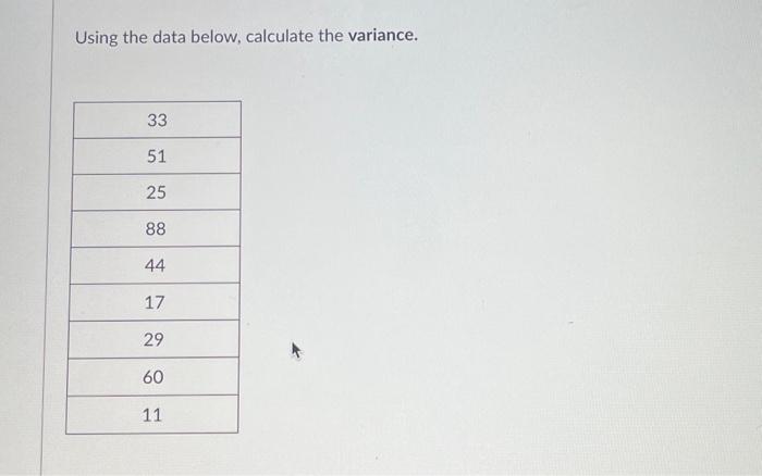 Solved Using the data below, calculate the variance. 33 51 | Chegg.com