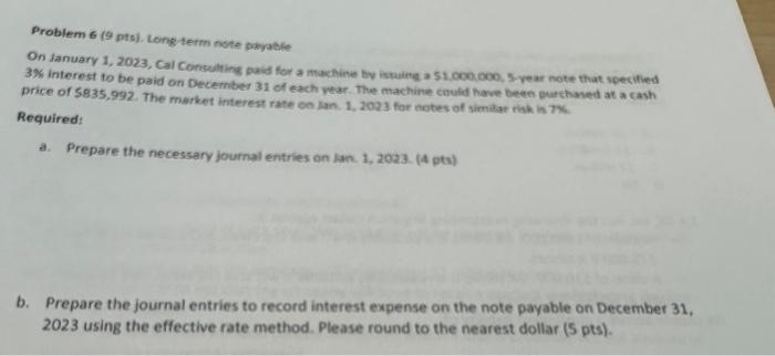 Solved Problem 6 (9 pts). Long term note payable 3% interest | Chegg.com