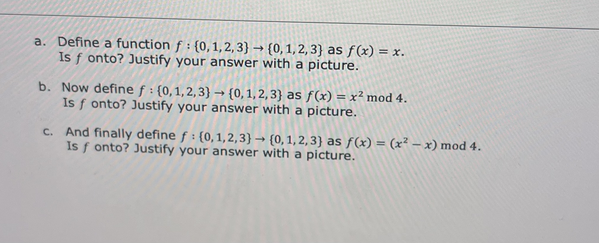 Solved a. ﻿Define a function f:{0,1,2,3}→{0,1,2,3} ﻿as | Chegg.com