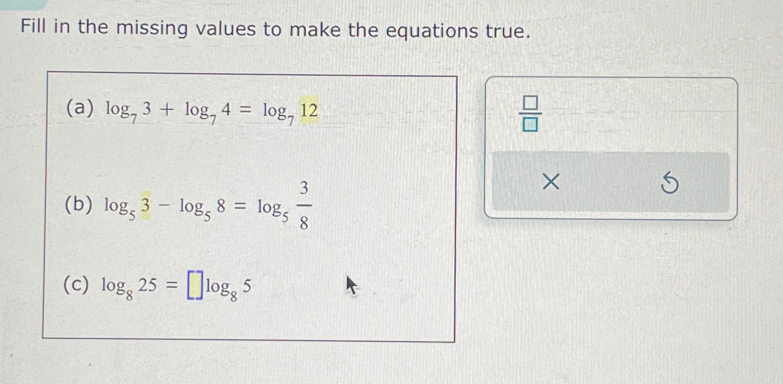 Solved Fill in the missing values to make the equations | Chegg.com