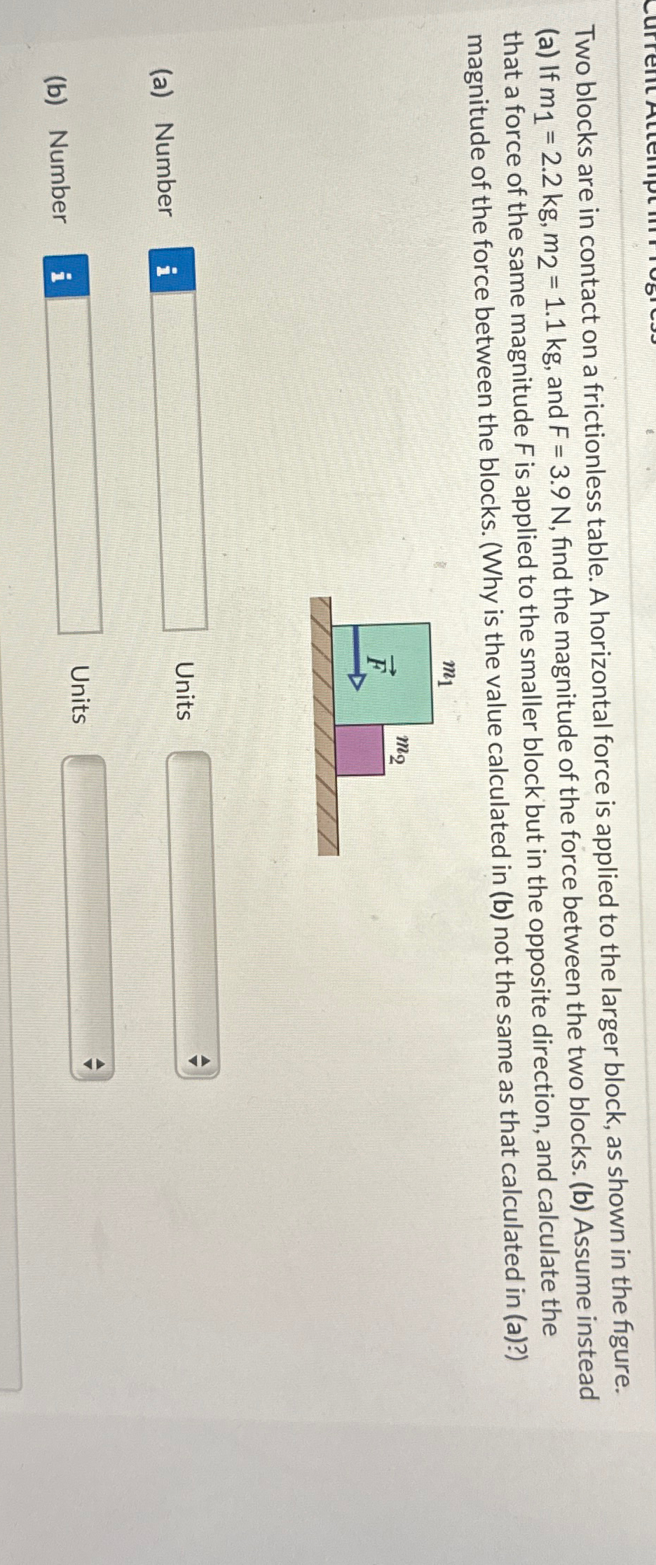 Solved Two blocks are in contact on a frictionless table. A | Chegg.com