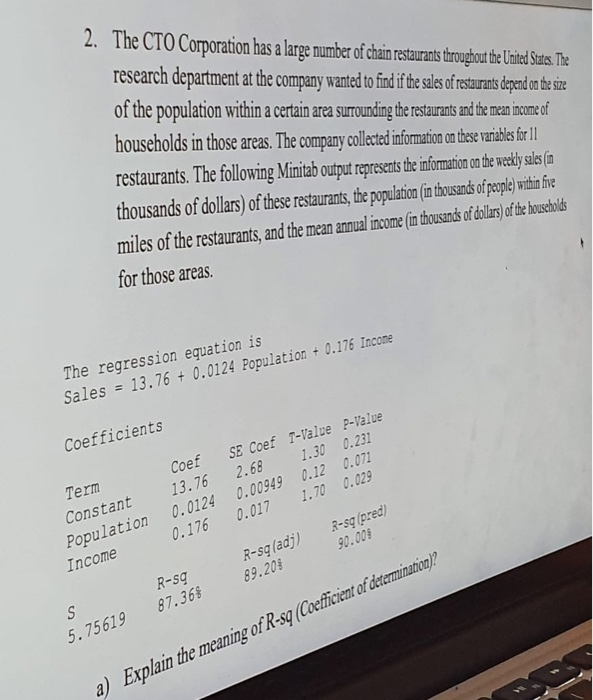 Solved 2. The CTO Corporation has a large number of chain | Chegg.com