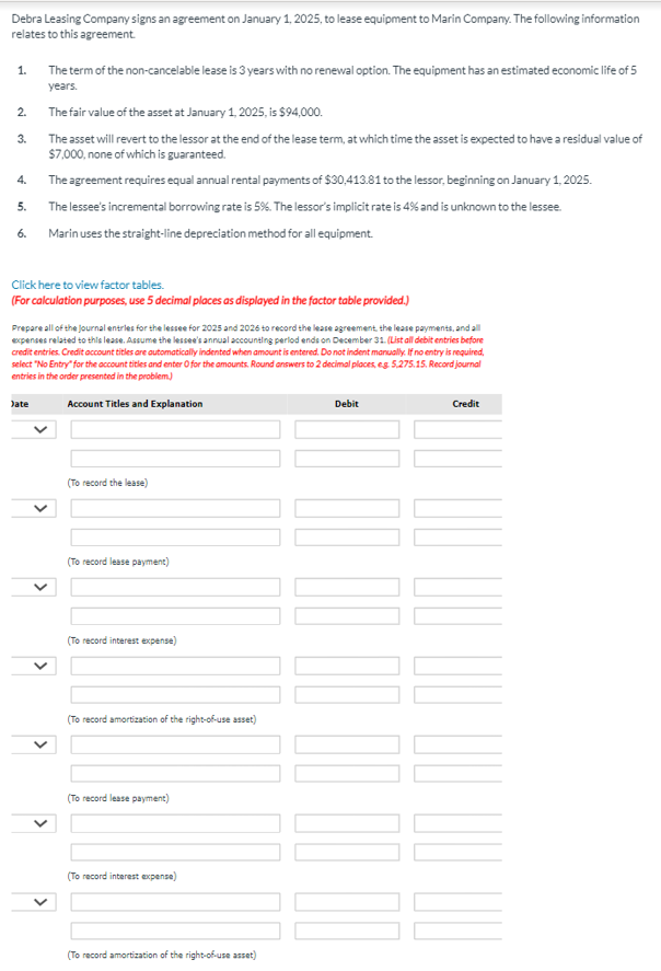 Solved Debra Leasing Company signs an agreement on January | Chegg.com