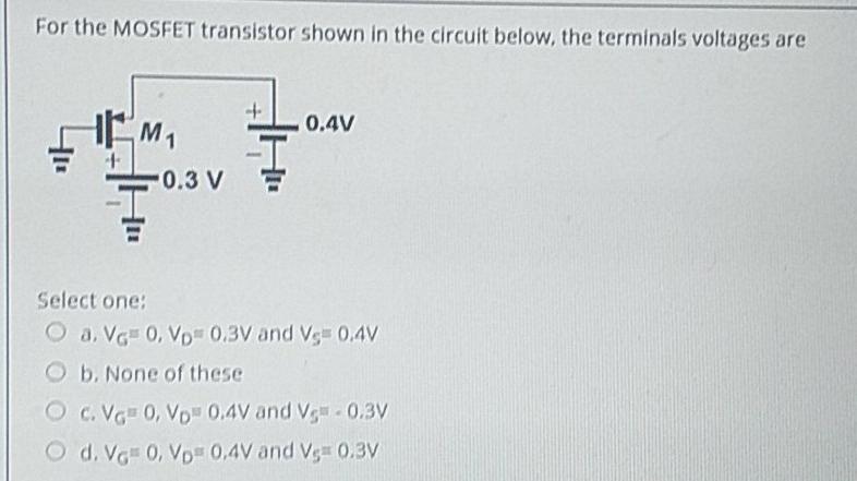 Solved For the MOSFET transistor shown in the circuit below, | Chegg.com