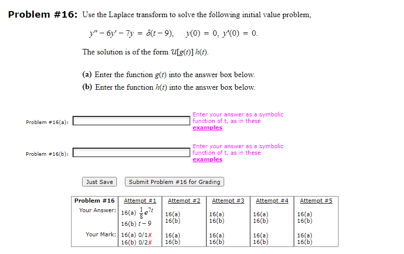 Solved Problem #16: Use the Laplace transform to solve the | Chegg.com