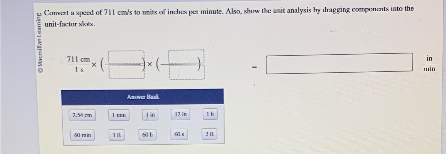 Solved an Convert a speed of 711cms ﻿to units of inches per | Chegg.com