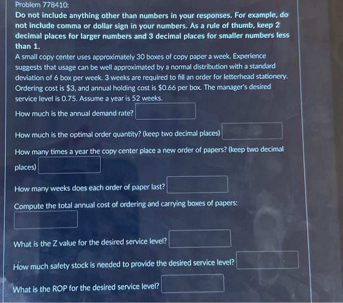 Solved Do not include anything other than numbers in your | Chegg.com