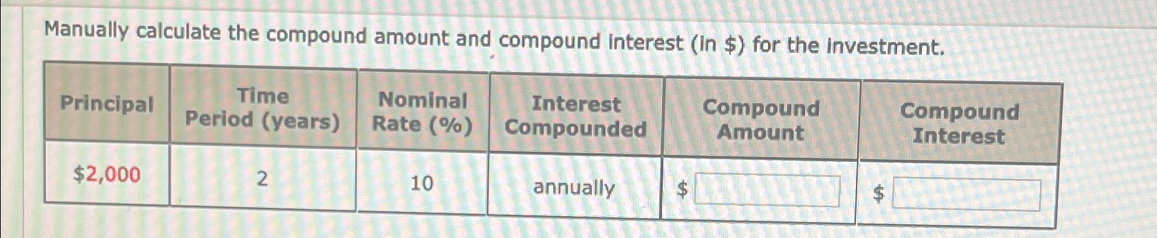Solved Manually calculate the compound amount and compound | Chegg.com