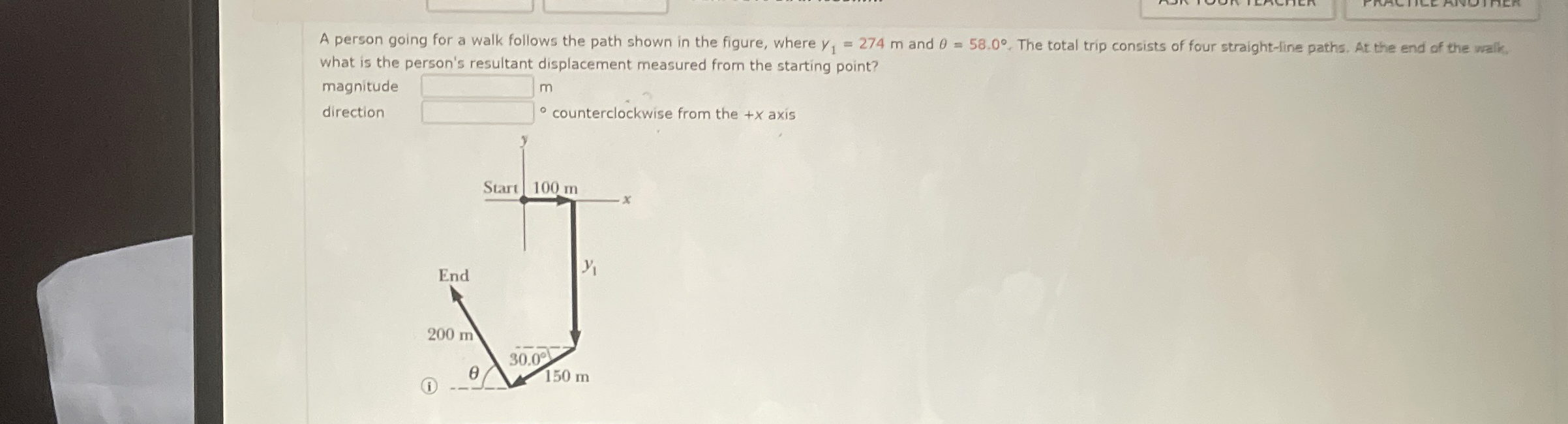 Solved A person going for a walk follows the path shown in | Chegg.com