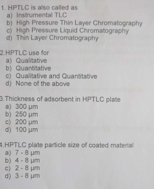 Solved HPTLC is also called asa) ﻿Instrumental TLCb) ﻿High | Chegg.com