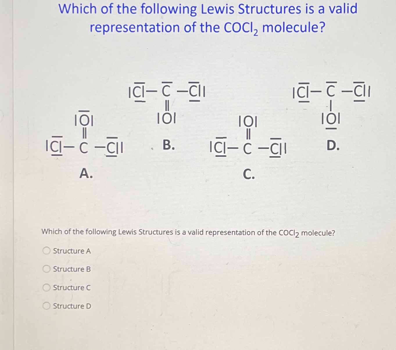 Solved Which of the following Lewis Structures is a | Chegg.com