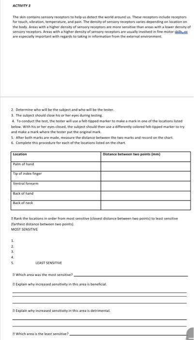 Solved ACTrirr 3 The skin contains sensory receptors to help | Chegg.com