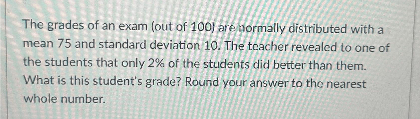Solved The grades of an exam (out of 100) ﻿are normally | Chegg.com
