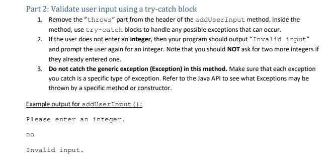 Solved OVERVIEW 1) Part 1: Create method addUser Input 2) | Chegg.com