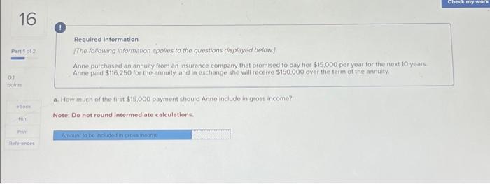 Solved 16 Part 1 of 2 0.1 points eBook Hint Print References | Chegg.com