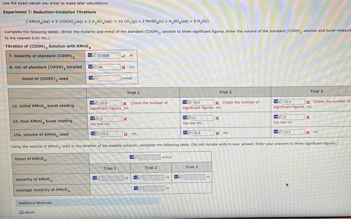 Solved Use the exact values you enter to make later | Chegg.com