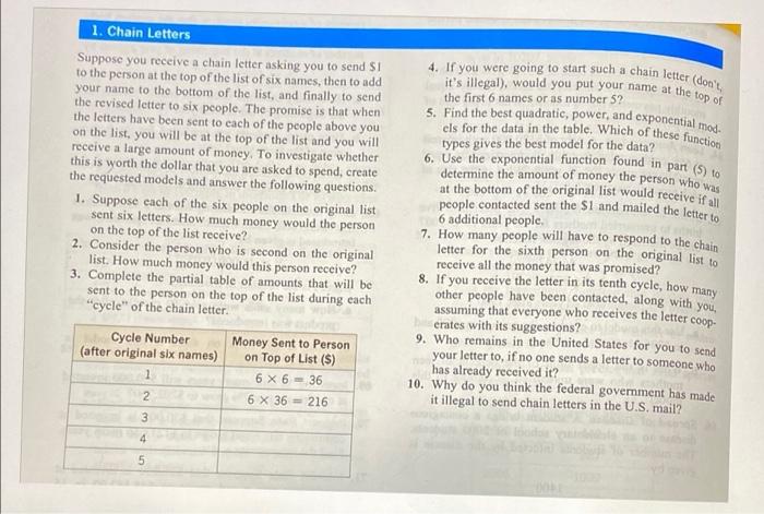 Solved 1. Chain Letters Suppose you receive a chain letter | Chegg.com