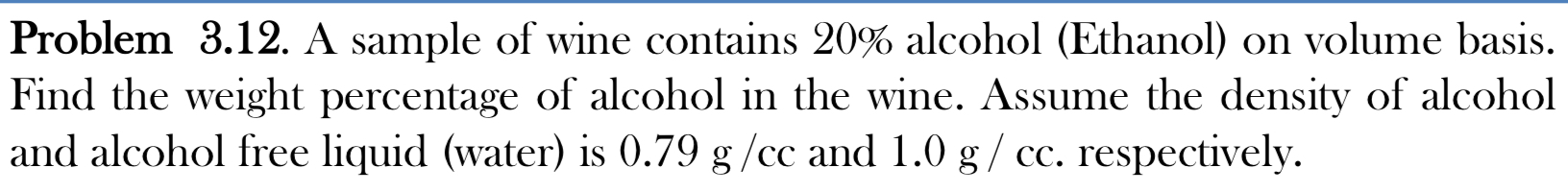 Solved Problem 3.12. ﻿A sample of wine contains 20% ﻿alcohol | Chegg.com